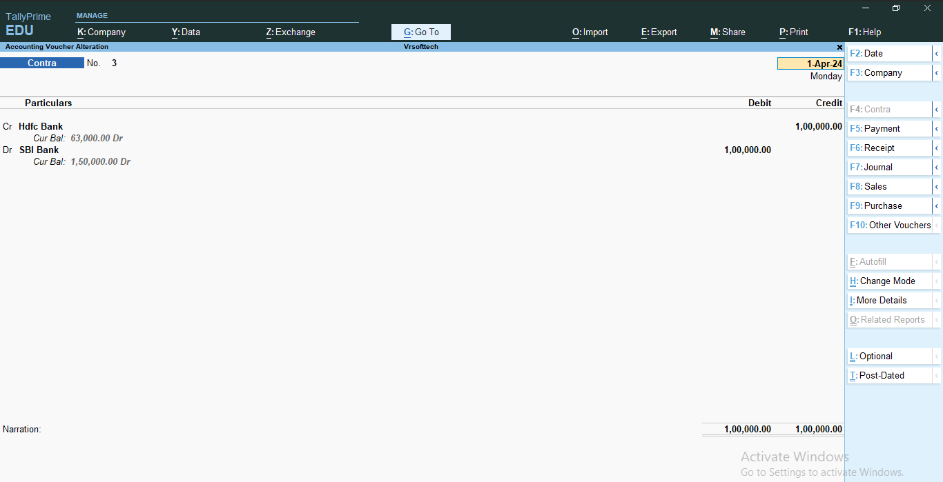 How to Create or Record Contra Voucher in Tally Prime