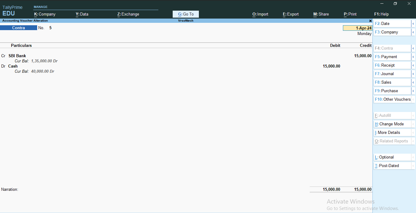 How to Create or Record Contra Voucher in Tally Prime