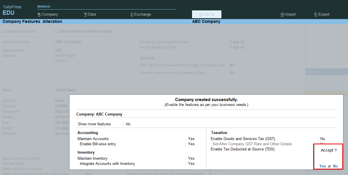 Create Comapny in Tally Prime