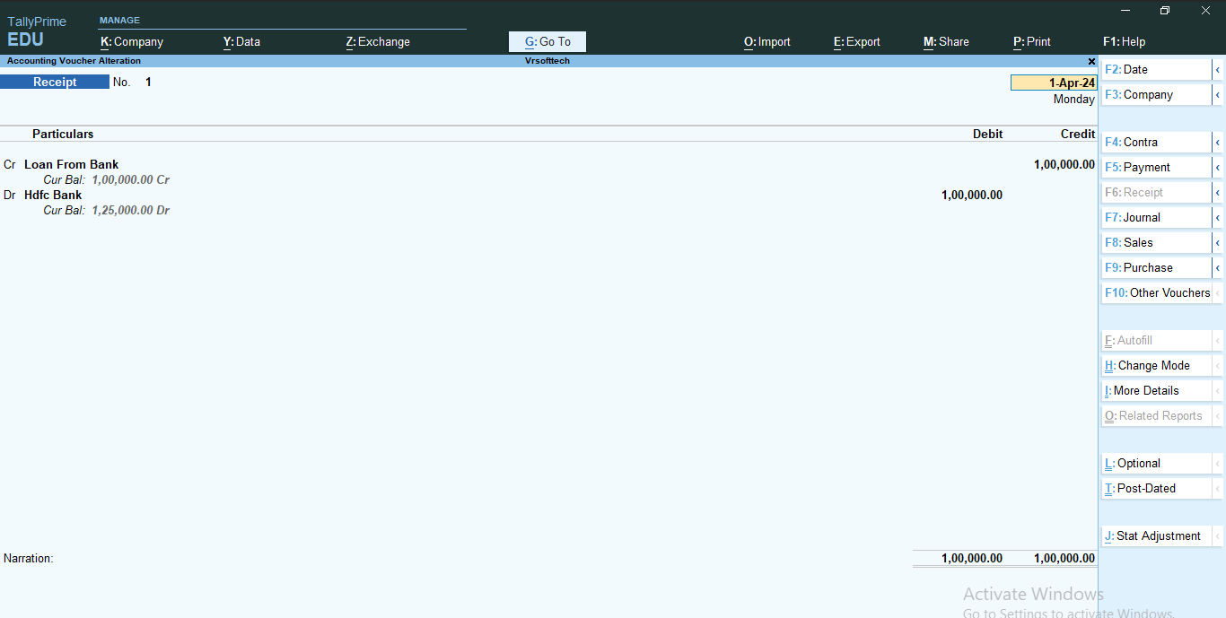 How to Create or Record Receipt Voucher in Tally Prime