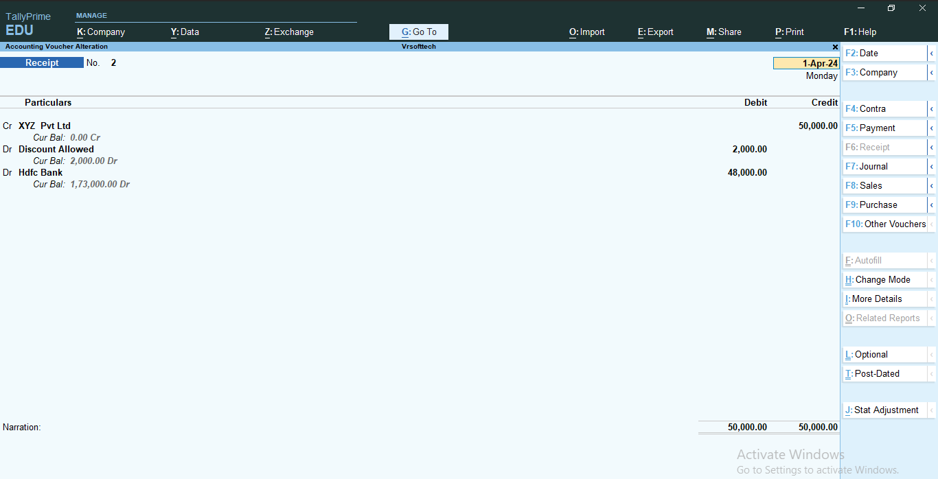 How to Create or Record Receipt Voucher in Tally Prime